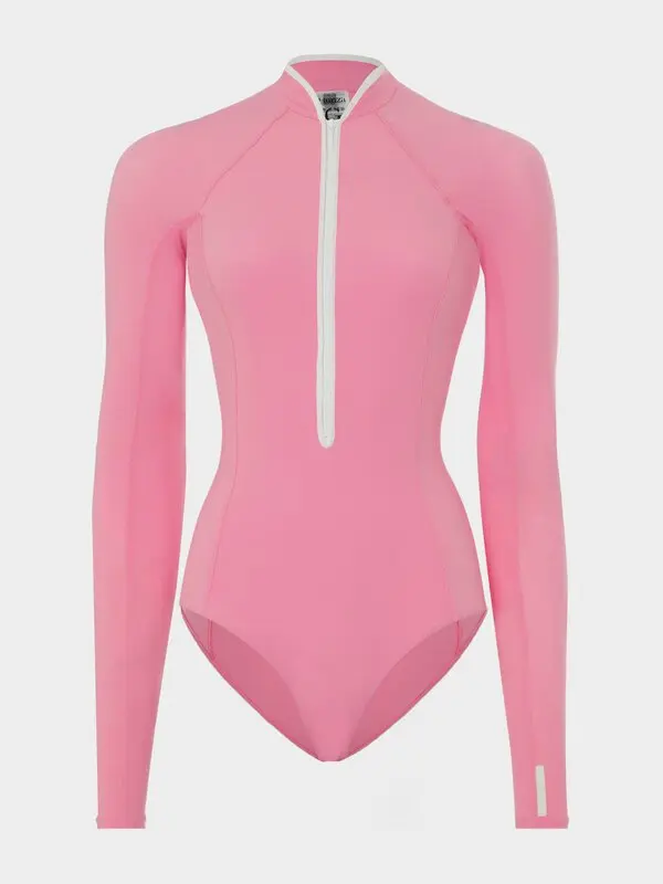 Hunza G Tyra Upf 50+ Surf Suit - Bubblegum & White | Editorialist
